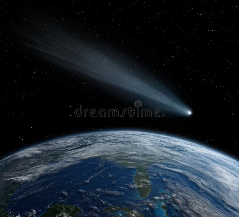 Comet, Asteroid, Meteorite Flying To the Planet Earth. Glowing Asteroid ...