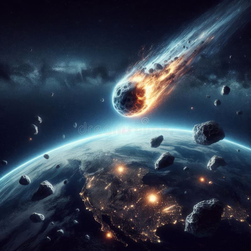 A Comet, Asteroid, and Meteorite Plummeting To Earth Under a Starry Sky ...