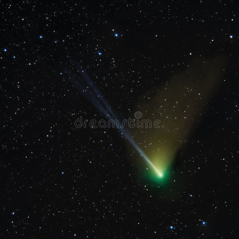 Comet C2022 E3, Bright Green Nucleus and Comet S Ion Tail. Stock Image ...