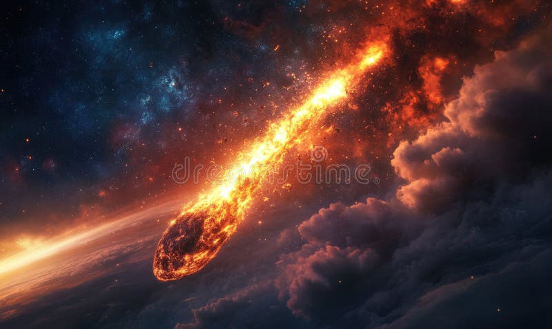 Comet Falling Sky Leaving Trail Fire Behind Stock Photos - Free ...