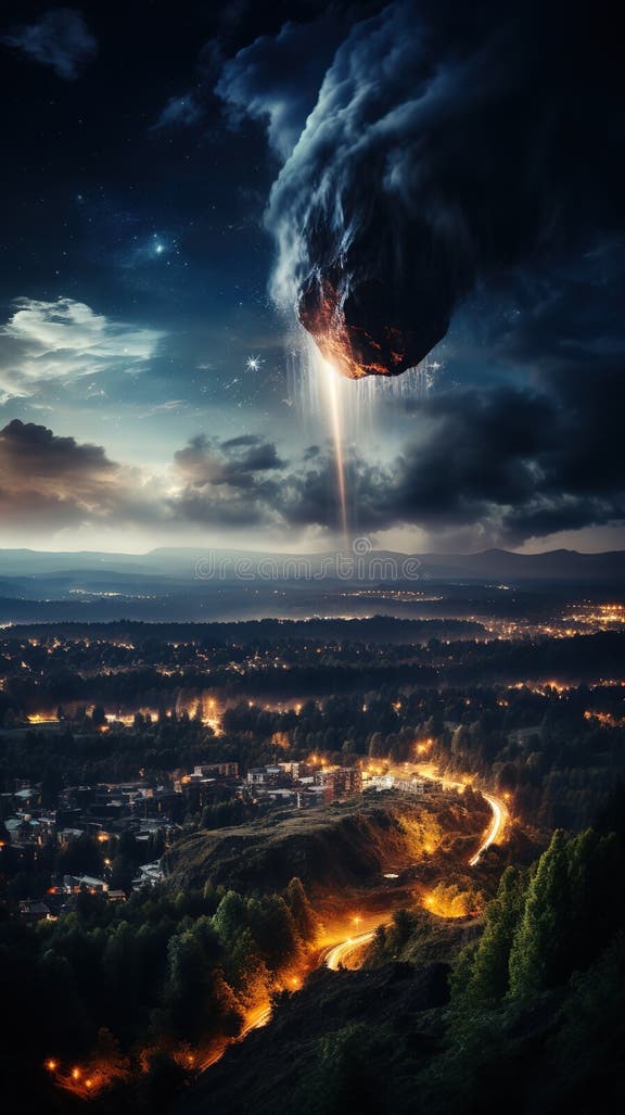 Comet Falling Toward Earth for Massive Destruction Stock Illustration ...