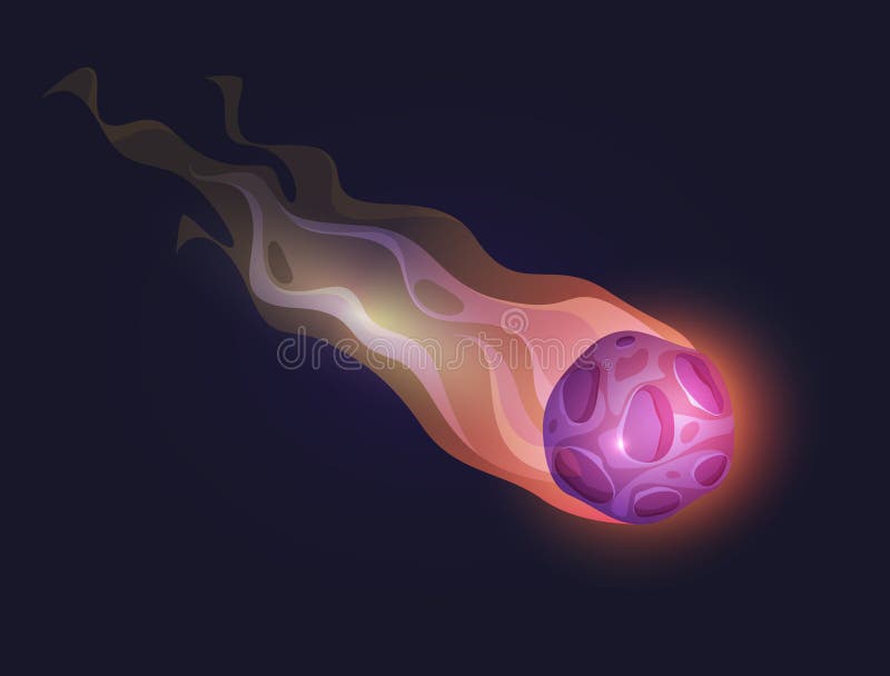 Space Comet with Fire Trail, Cartoon Asteroid Stock Vector ...