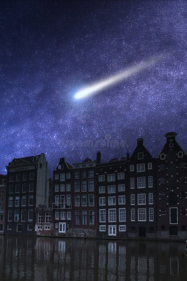 Comet Flies in the Night Sky Stock Photo - Image of explosion, black ...