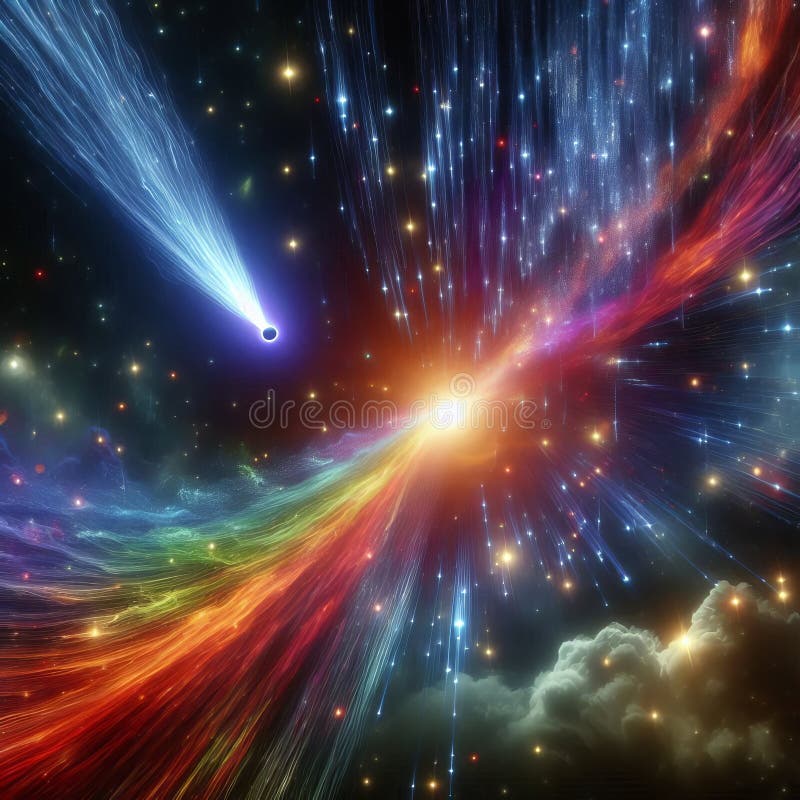 A Comet Leaving a Trail of Glowing Rainbow Colored Particles Stock ...