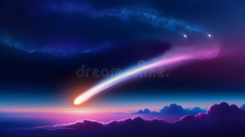A Comet in the Night Sky. 3d Rendering. Computer Digital Drawing. Stock ...