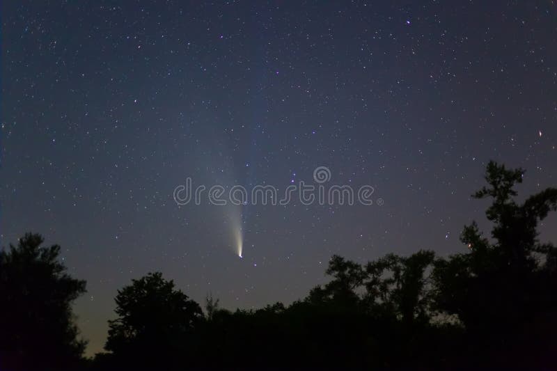 Comet on Night Starry Sky Above a Forest Stock Photo - Image of ...
