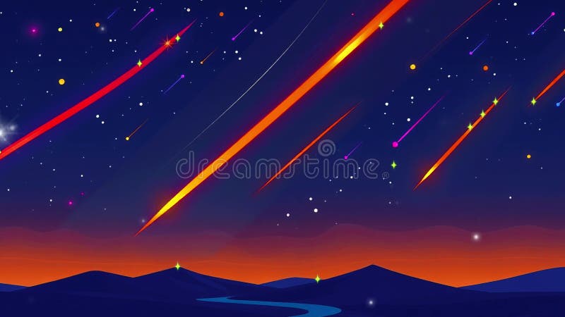 Comet Night Valley: Comets Falling Over a River Flowing in a Valley ...