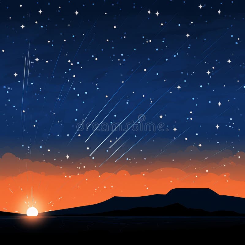 Comet Shooting Stars in the Sky Over the Ocean and Mountains Stock ...