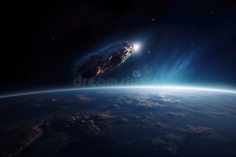 Comet in Space with Glowing Light and Stars Over Earth, Created Using ...