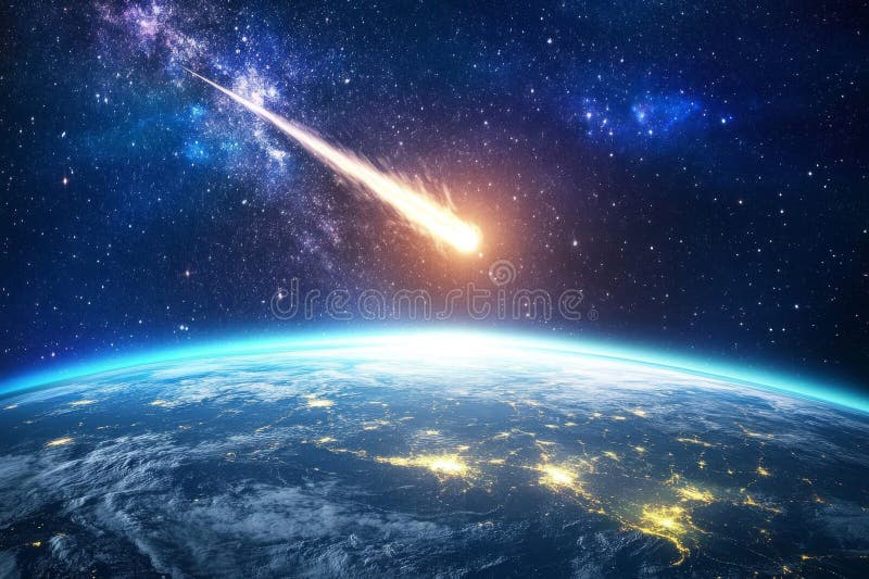 A Comet Streaks Across the Sky, Trailing Light in Its Wake Stock Photo ...