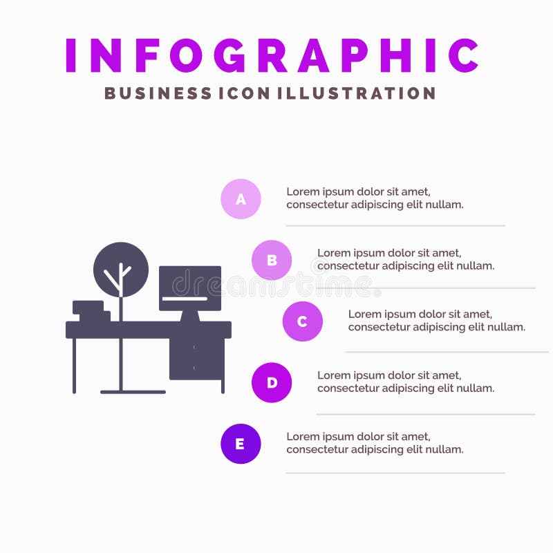 Comfort, Desk, Office, Place, Table Solid Icon Infographics 5 Steps ...