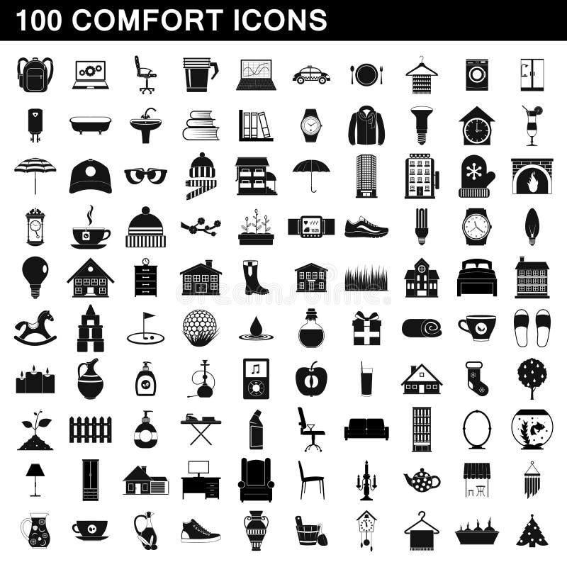 100 Comfort Icons Set, Simple Style Stock Vector - Illustration of ...