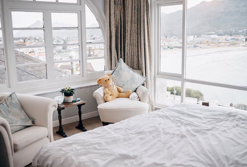 Comfort with a View. an an Empty Bedroom during the Day. Stock Photo ...
