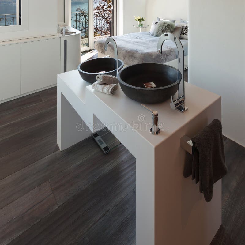 Comfortable Bath in Bedroom Stock Photo - Image of interior, space ...