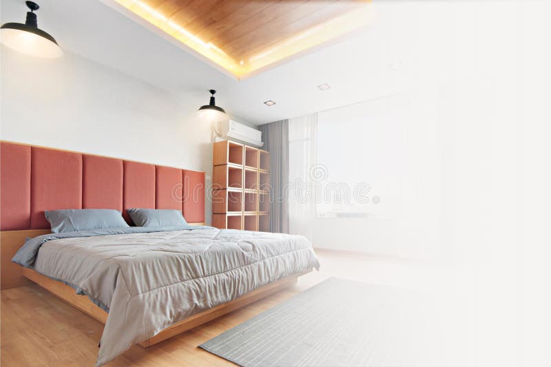 Comfortable Bed in the Bedroom with White Light Backgrounds ...