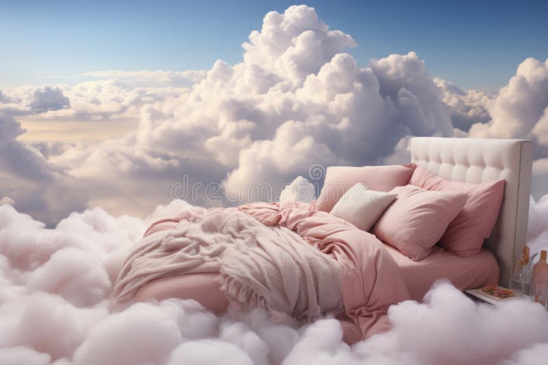 Comfortable Bed on Clouds. Paradise or Heaven. Stock Illustration ...