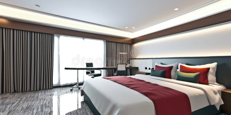 Comfortable Bed Covered with White Sheets Placed in Modern Minimalistic ...