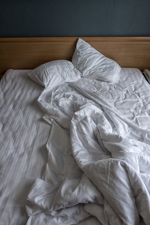 Comfortable Bed in the Hotel Room, Top View. Stock Image - Image of ...