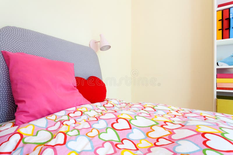 Comfortable Bed in Little Girl Room Stock Photo - Image of furniture ...