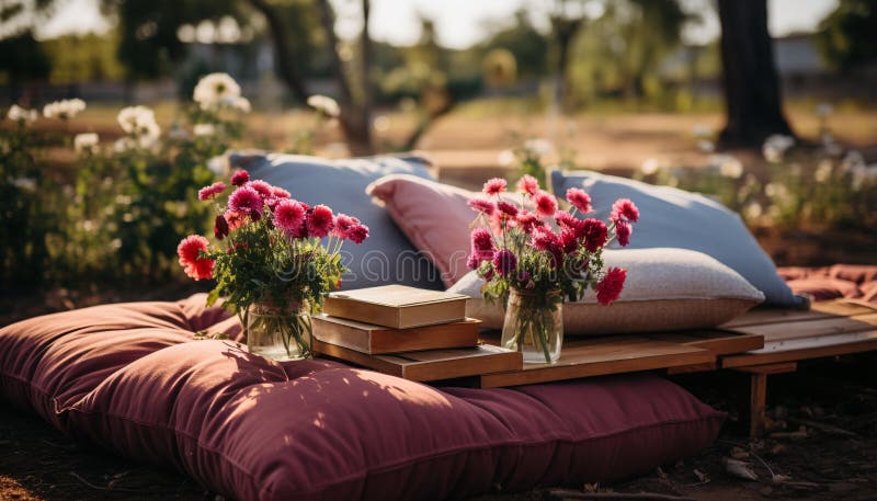 Comfortable Bed in Nature, Surrounded by Flowers and Relaxation ...