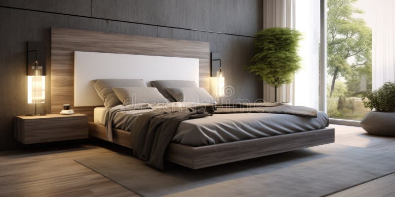 Comfortable Bed in Stylish Modern Bedroom. Home Interior Design Stock ...