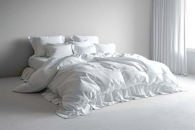 Comfortable Bed, White Sheets and Pillows in a Room, Featuring Flooring ...