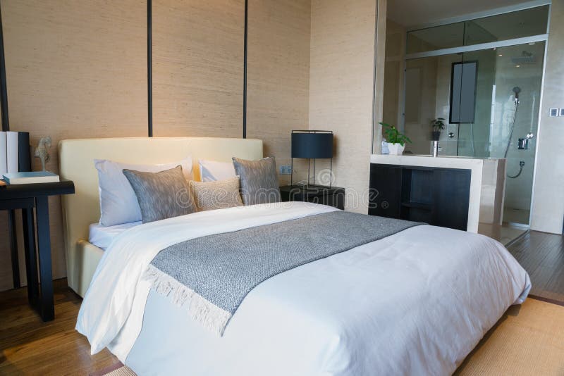 Comfortable bedroom stock image. Image of bedroom, lamp - 34857375