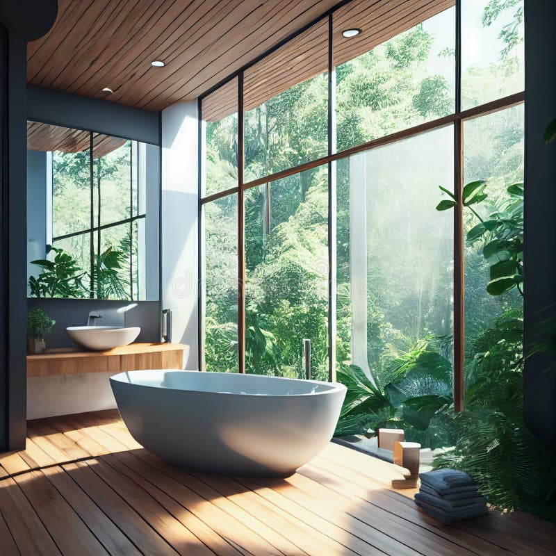 Comfortable Bright Bathroom with a Boho-chic Interior Design, a Free ...