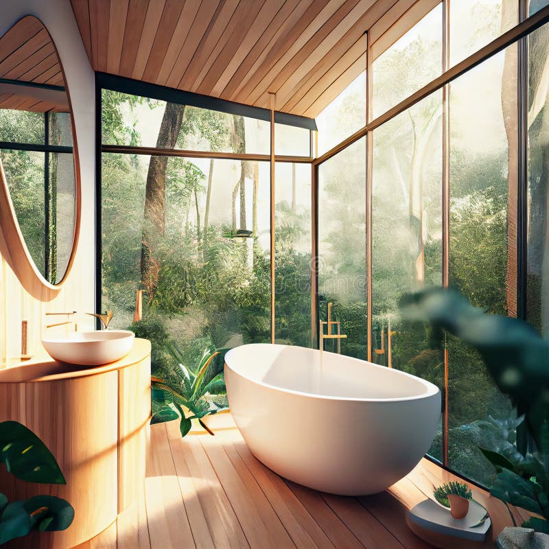 Comfortable Bright Bathroom with a Boho-chic Interior Design, a Free ...