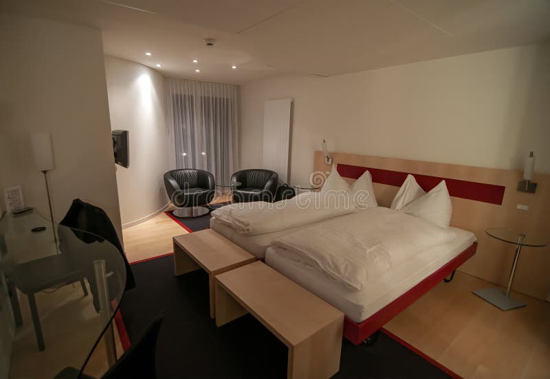 Hotel room stock photo. Image of lamp, interiors, pillow - 235442364