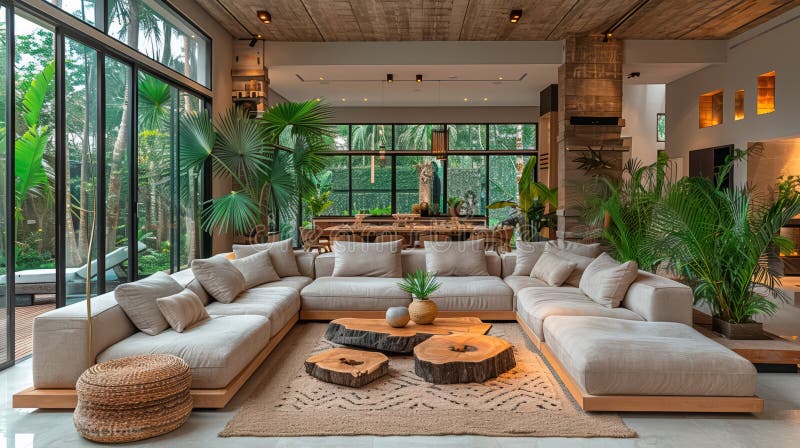 Comfortable and Casual Living Room Interior Design Stock Illustration ...