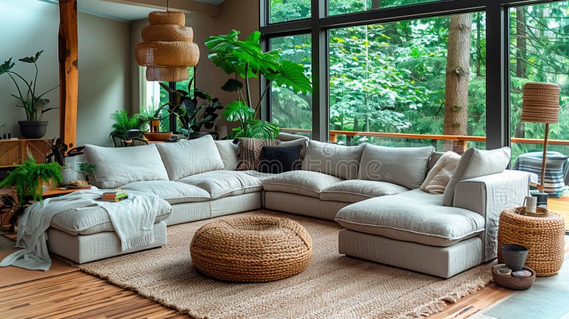 Comfortable and Casual Living Room Interior Design Stock Illustration ...