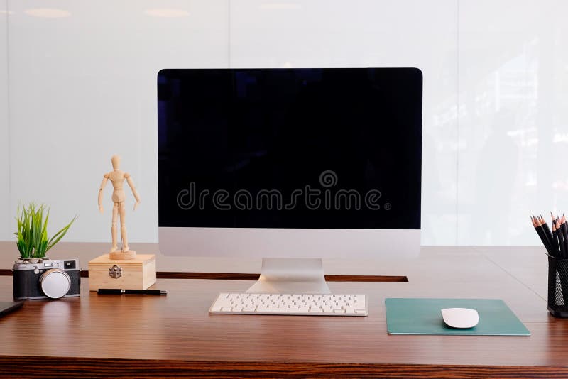 Comfortable Computer Pc on Creative Workplace. Stock Photo - Image of ...