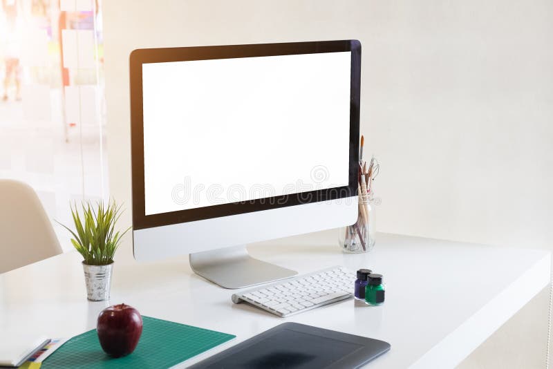 Comfortable Computer Pc on Creative Workplace. Stock Image - Image of ...