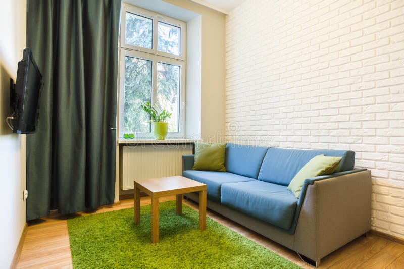 Small Flat Interior with Bed, Window, Coffee Table with Mug and Book ...