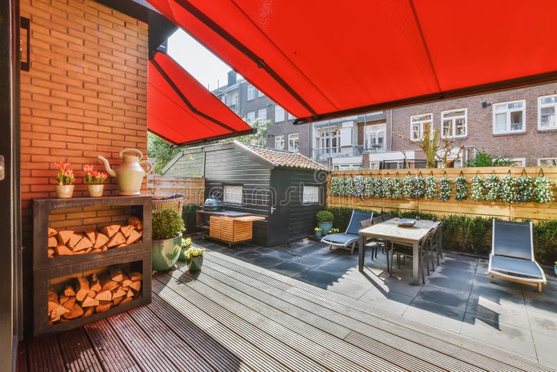 Comfortable Courtyard with an Orange Canopy Stock Image - Image of home ...