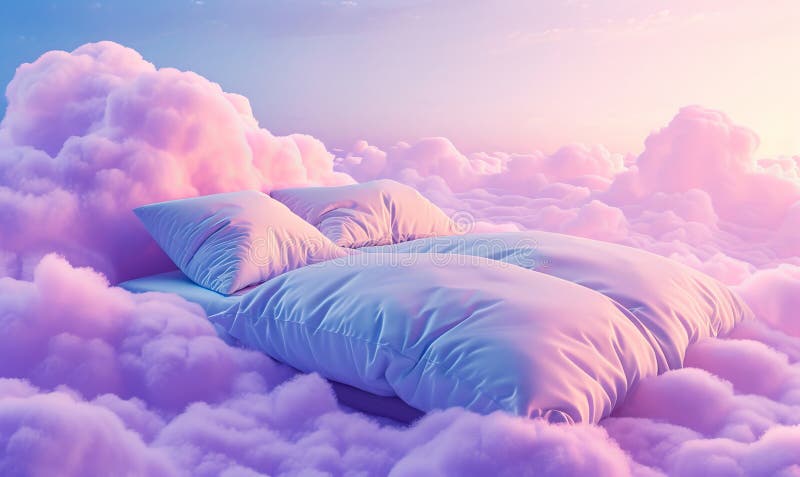 A Comfortable Cozy Bed Surrounded by Fluffy Clouds. Perfect Relaxing ...