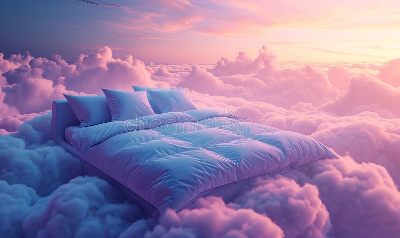 A Comfortable Cozy Bed Surrounded by Fluffy Clouds. Perfect Relaxing ...
