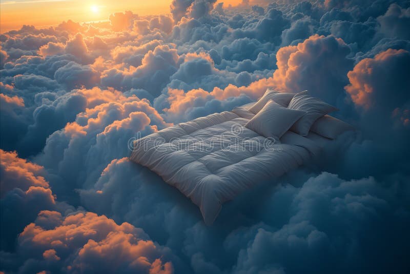 A Comfortable Cozy Bed Surrounded by Fluffy Clouds. Perfect Relaxing ...