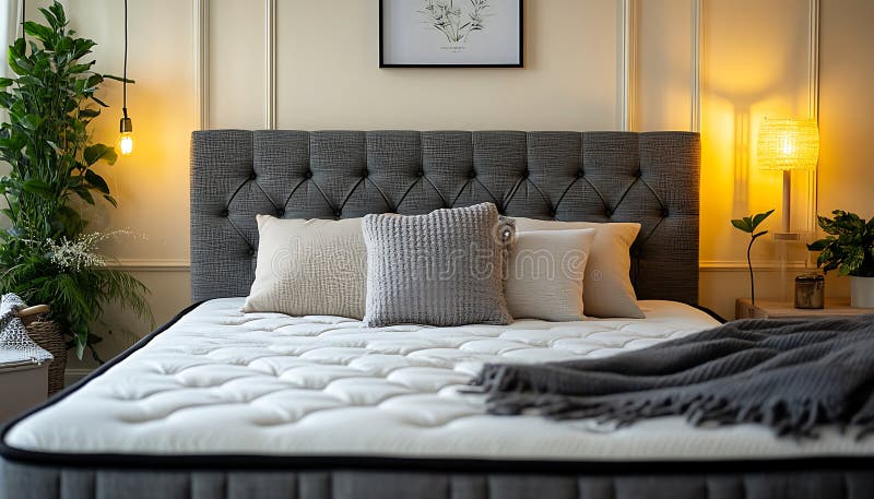 A Comfortable and Cozy Bedroom Bed Display with Decor Stock Photo ...