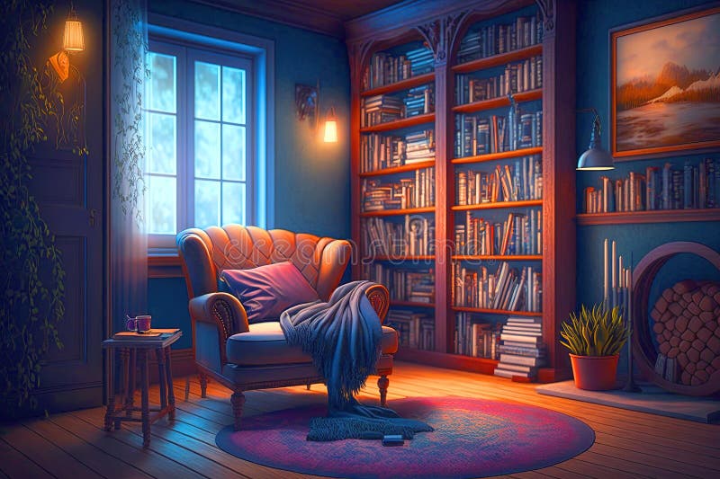 A Comfortable and Cozy Den with a Large Bookshelf and a Comfortable ...