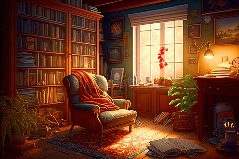 A Comfortable and Cozy Den with a Large Bookshelf and a Comfortable ...