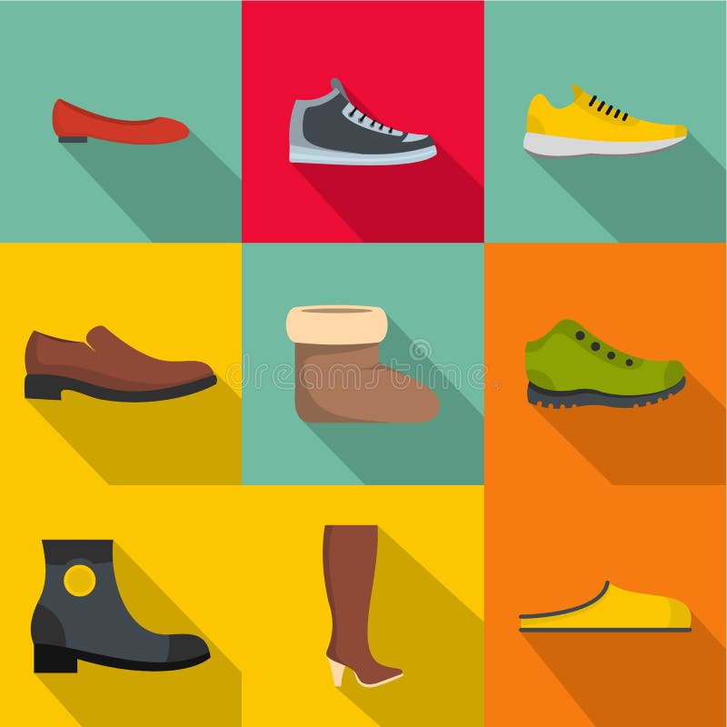 Comfortable Footwear Icons Set, Flat Style Stock Vector - Illustration ...