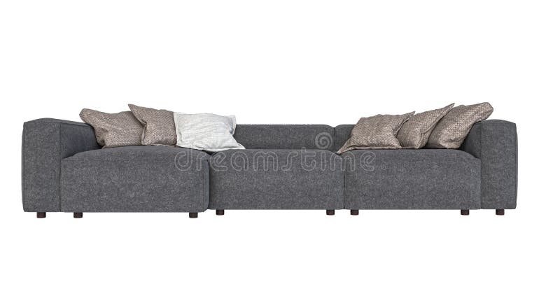 Comfortable Grey Sofa with Pillows Isolated on Transparent Background ...
