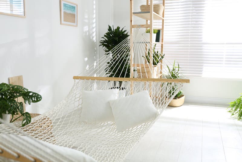 Comfortable Hammock in Light Room. Interior Design Stock Image - Image ...