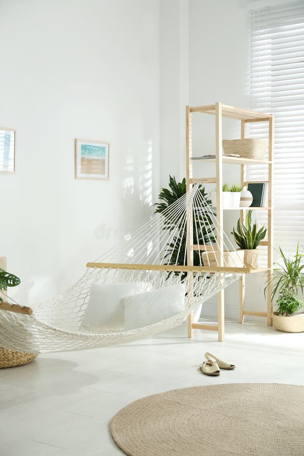 Comfortable Hammock in Room. Interior Design Stock Image - Image of ...