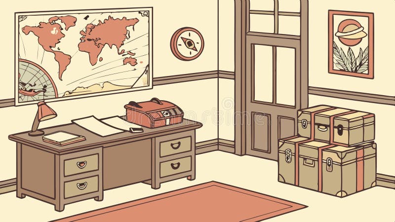 Home Office Interior with Map, Ideal for Remote Work and Study Themes ...