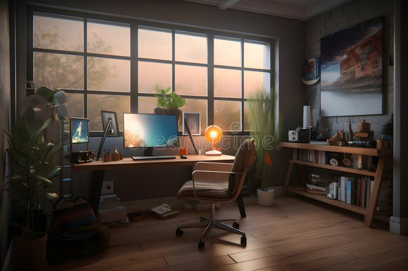 Comfortable Home Office Workplace. Desk of Gamer with Computer. AI ...