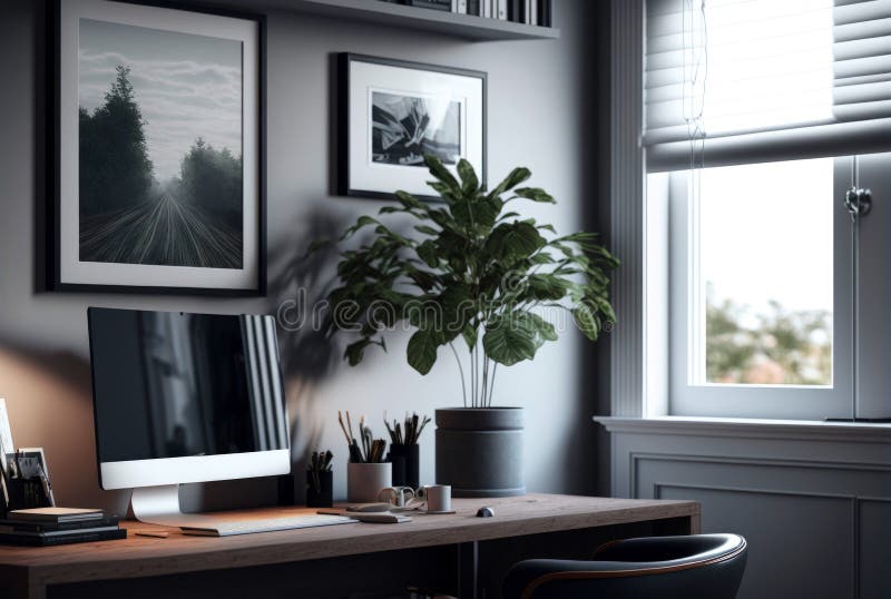 Comfortable Home Office Workplace in Modern Style, in Clear Space ...