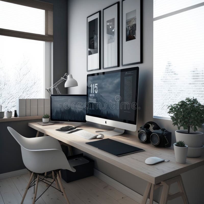 Comfortable Home Office Workplace in Modern Style, in Clear Space ...